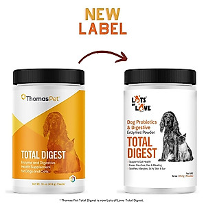 Lots of Love Total Digest - 16 0z Digestive Enzymes and Dog Probiotics Supplement - Probiotics for Dogs & Cats, Dog Gut Health Support, Immunity Support & Gas Relief