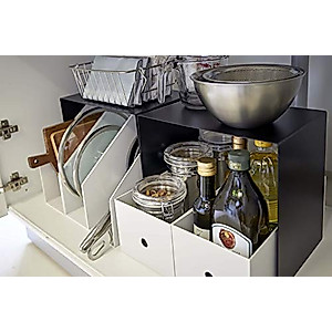 Yamazaki Home Cabinet Storage Organizer | Set of 2 | Kitchen Pantry | Steel | Riser, One Size, Black