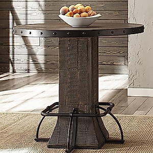 Hillsdale Jennings Round Counter Height Dining Table Pedestal Base, Distressed Walnut Finished Wood/Brown Metal