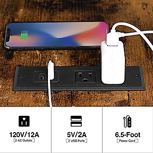 Side Table Living Room with Side Opening and Flip Top, 12" D x 24" W x 28" H, Narrow End Table Rustic End Tables with USB Ports and Outlets, Narrow Side Table(2 Pack)