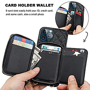 Bocasal Crossbody Wallet Case for iPhone 12 Pro Max, RFID Blocking PU Leather Zipper Handbag Purse Flip Cover, Kickstand Folio Case with Card Slots Holder Wrist Strap Lanyard 5G 6.7 Inch (Black)