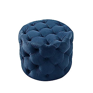 Inspired Home Navy Velvet Ottoman - Design: Lauren | Allover Tufted | Round | Modern Contemporary | 1 PC