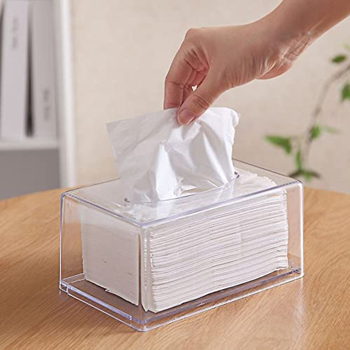 2 Pack Tissue Box Cover, Clear Tissue Box Holder, Acrylic Tissue Box, Clear Plastic Napkin Case for Bathroom, Kitchen,Home,Rectangle