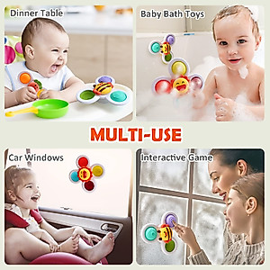 Suction Cup Spinner Toys for Baby, Pop it Fidget Toys for 1-3 Toddlers Gifts Spinning Top Sensory Toy Bath Toys Birthday Gifts for Boy Girl (3 Pcs)
