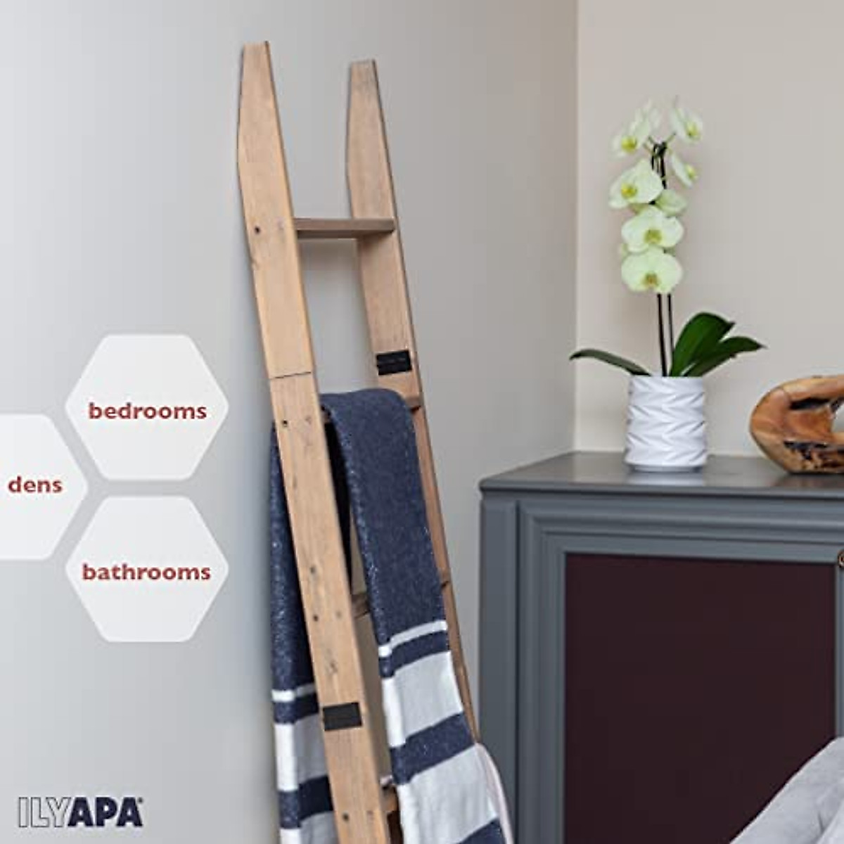 Ilyapa Blanket Ladder for The Living-Room - Rustic Decorative Quilt Ladder with Folding Construction for Easy Storage, Brown Weathered Wood