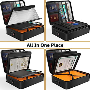 Noiposi Document Organizer with Lock ,15.0"x11.0"x4.3" Waterproof and Fireproof Document Box ,Portable Home Travel Safe Storage Box for Important Documents ,File and Birth Certificate