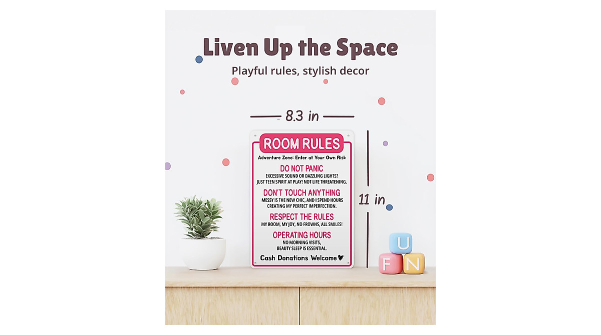 Cute Teen Girls Room Rules Sign - Fun Pink Decor