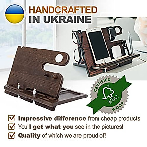 TESLYAR Wood Phone Docking Station Ash Key Holder Wallet Stand Watch Organizer Men Husband Wife Anniversary Dad Birthday Father Graduation Gadgets Compatible with iPhone AirPods iWatch