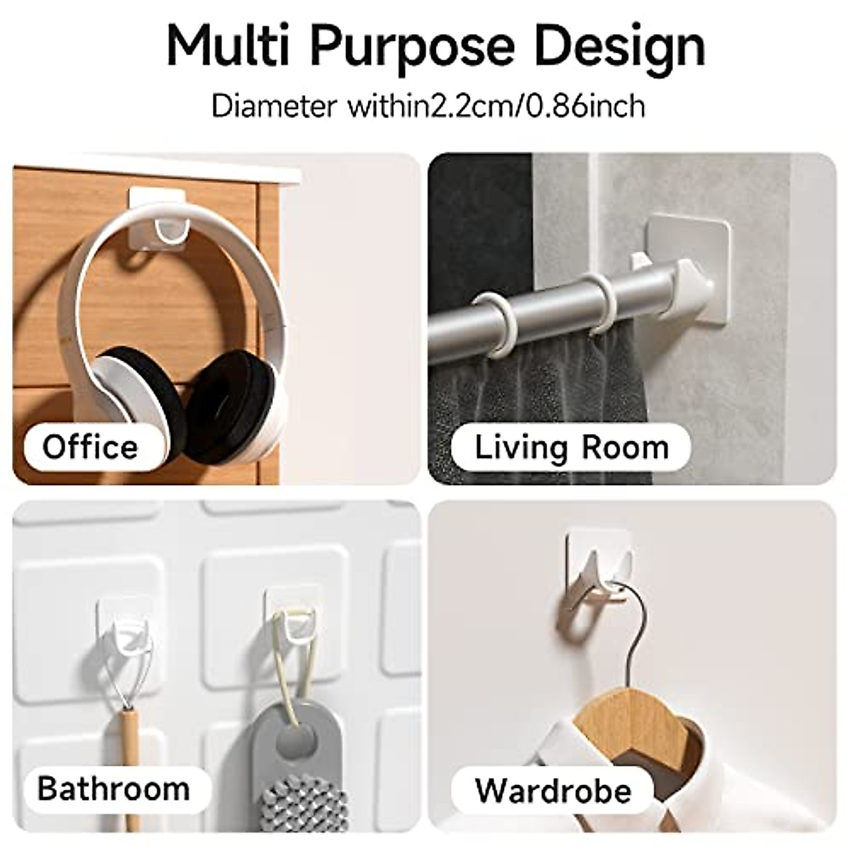 YONAYI 4PCS Adhesive Shower Curtain Rod Holder, No Drilling Spring Tension Rod Retainer for Bathroom Kitchen Wardrobe | Rod End Diameter within 0.86inch | White Curtain Rod Bracket