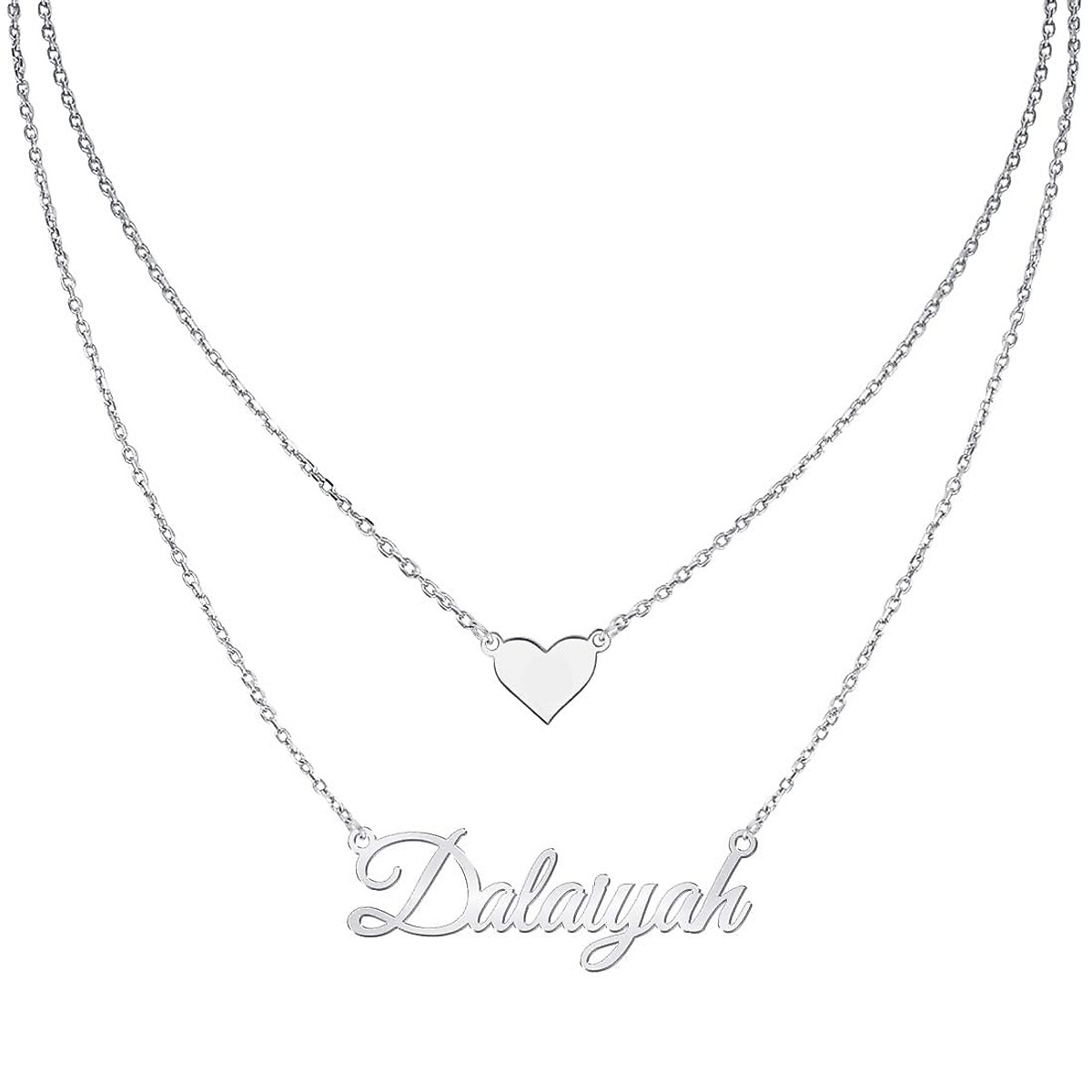 MeMoShe Layered Choker Name Necklace Personalized with Heart, Custom Nameplate Pendant 18K Gold Plated Christmas Gift
