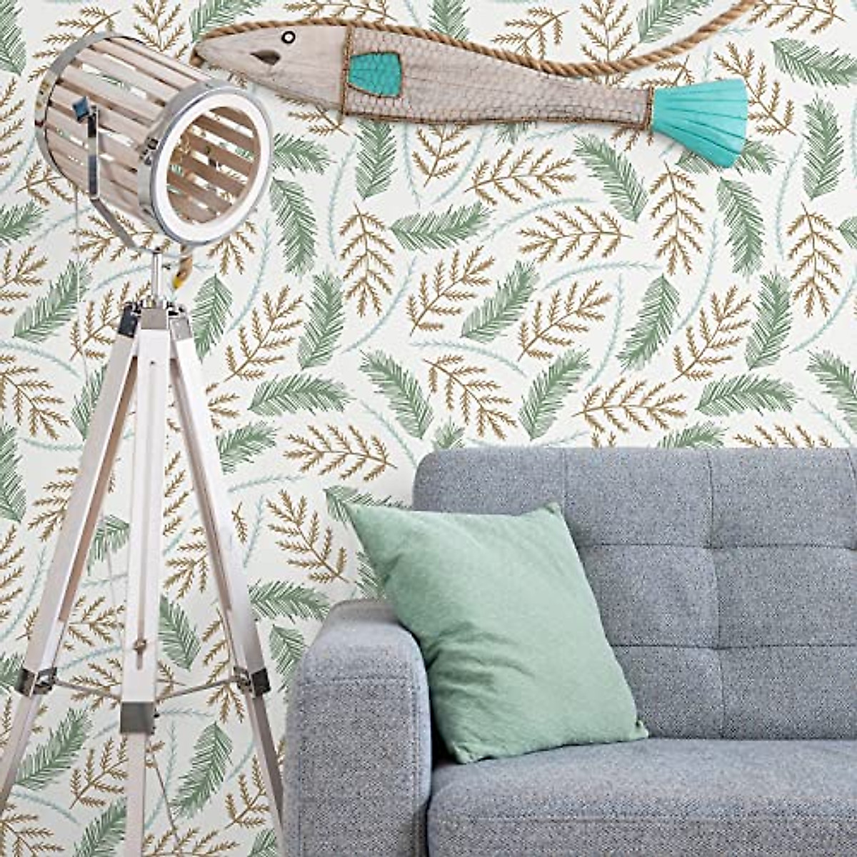 WESTICK Leaf Wallpaper Peel and Stick Fresh Natural Needles Leaves Contact Paper Self Stick Cute Tropical Wall Paper Waterproof Botanical Wallpaper for Bedroom Cabinets Dresser Nursery 17.5 x 118 in