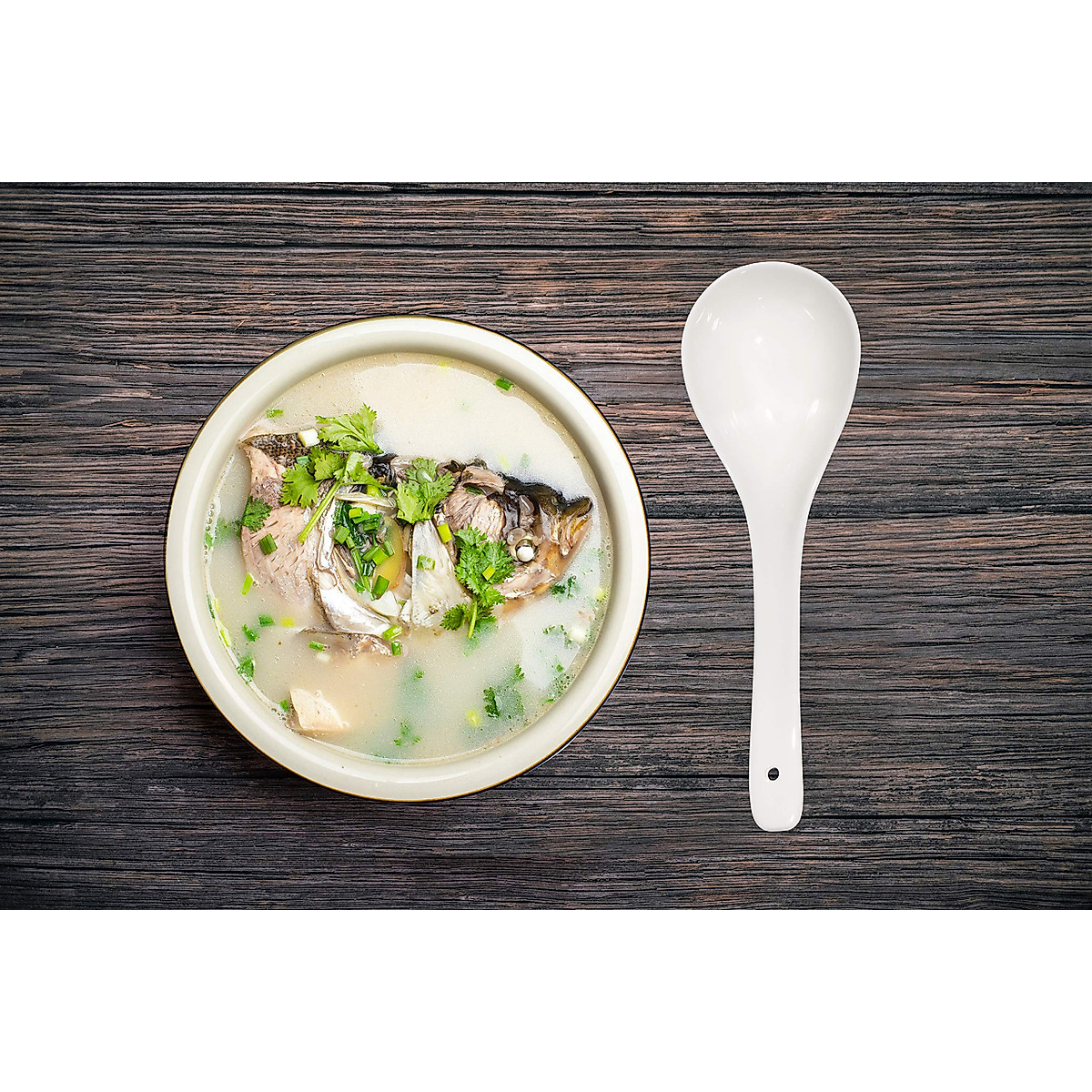 Kslong Pure White Ceramic Soup Ladle Spoon Bone China Big Ladle Spoons Heavy Duty Deep Porcelain Spoons Flatware Asian Soup Tureen Spoons 9.4" Long 3" Wide