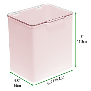 mDesign Plastic Stackable Box Household Storage Container with Attached Hinged Lid - Organizer for Entryway, Mudroom, Closet, Kitchen, Bathroom, Garage Kid's Room, Craft, 4 Pack - Light Pink/Clear