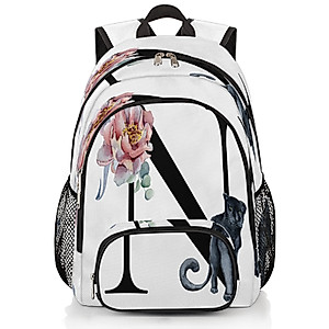 Alphabet Monogram Floral N Letter Bookbag School Backpack Teens Girls Boys Schoolbag Shoulder Computer Hiking Gym Travel Casual Travel Daypack