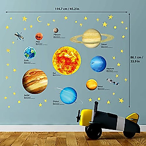 DECOWALL DS9-2007 Solar System Kids Wall Stickers Wall Decals Peel and Stick Removable Wall Stickers for Kids Nursery Bedroom Living Room d?cor