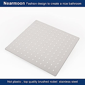 Rain Shower Head With Shower Arm, NearMoon Ceiling Mount Square Shower Head, Stainless Steel Ceiling Rainfall Showerhead- Waterfall Full Body Coverage (12 Inch Shower Head with Arm, Brushed Nickel)