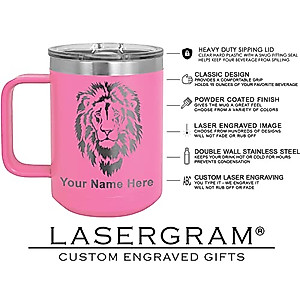 LaserGram 15oz Vacuum Insulated Coffee Mug, Hecho en Torreon, Personalized Engraving Included (Pink)