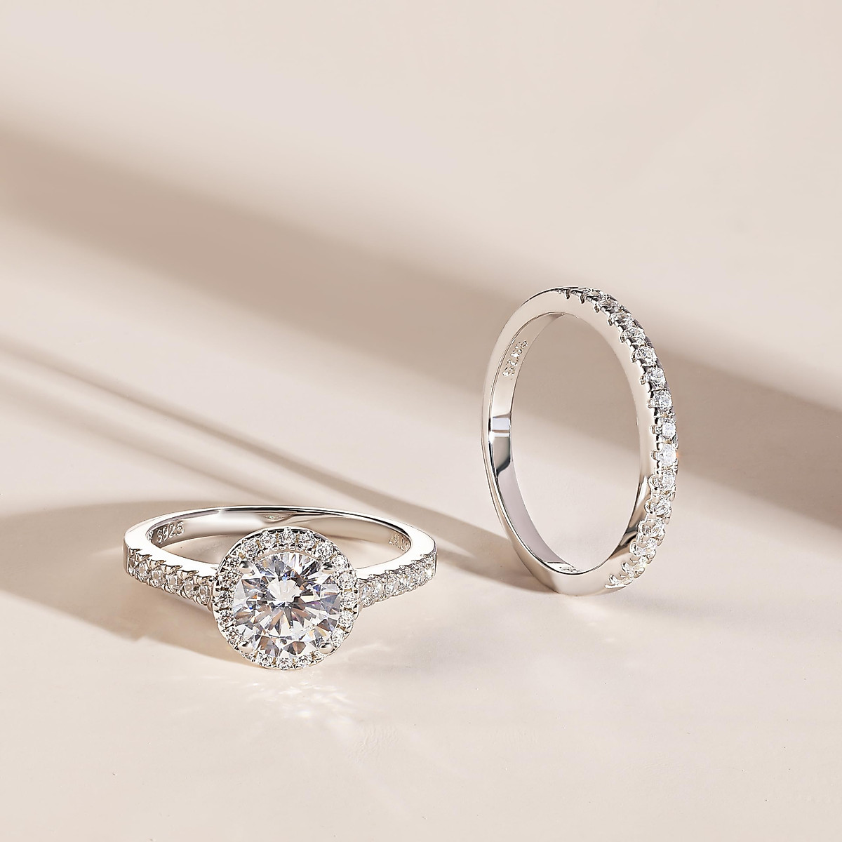 JALOKIVI 1.2CT 925 Sterling Silver Engagement Rings for Women Round Cut Halo Cubic Zirconia Promise Rings for Her Size 4