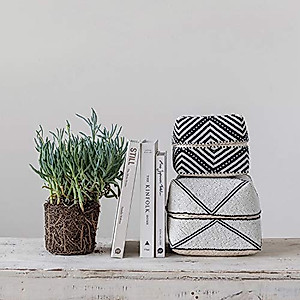 Creative Co-Op Hand-Beaded Bamboo Containers with Lids, Black & White, Set of 2 Storage Box, Black 7 White, 2