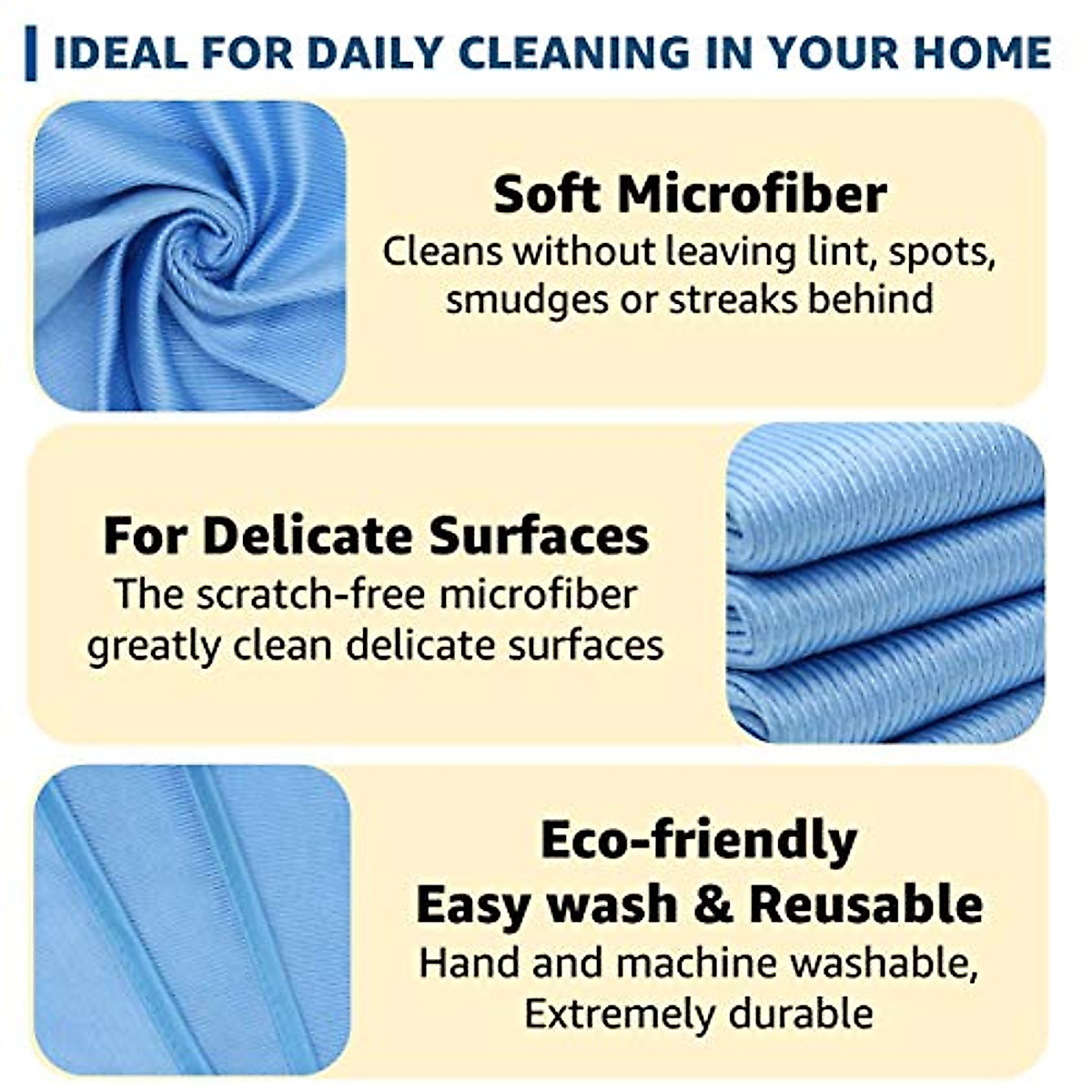 Silver Star Glass & Window Microfiber Cleaning Cloth – Reusable, Soft, Lint-Free, Streak-Free, Scratch-Free (Light Blue, 16" x 16", 6Pack)