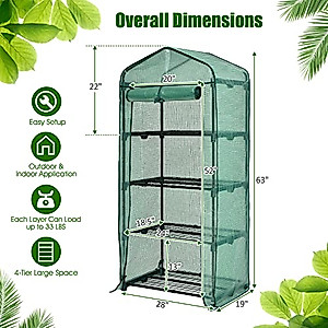 Giantex Portable Mini Greenhouse, Gardening Tent W/ 4-Tier Rack, Weatherproof PE Cover, Zippered Roll-up Door, Steel Frame, Easy Setup, Indoor & Outdoor Small Garden Supplies Green