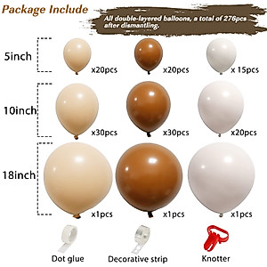 RUBFAC 276pcs Brown Balloons Garland Arch Kit with Double-Stuffed Boho Coffee Brown Beige White Balloon for Teddy Bear Baby Shower Jungle Safari Party Birthday Decorations
