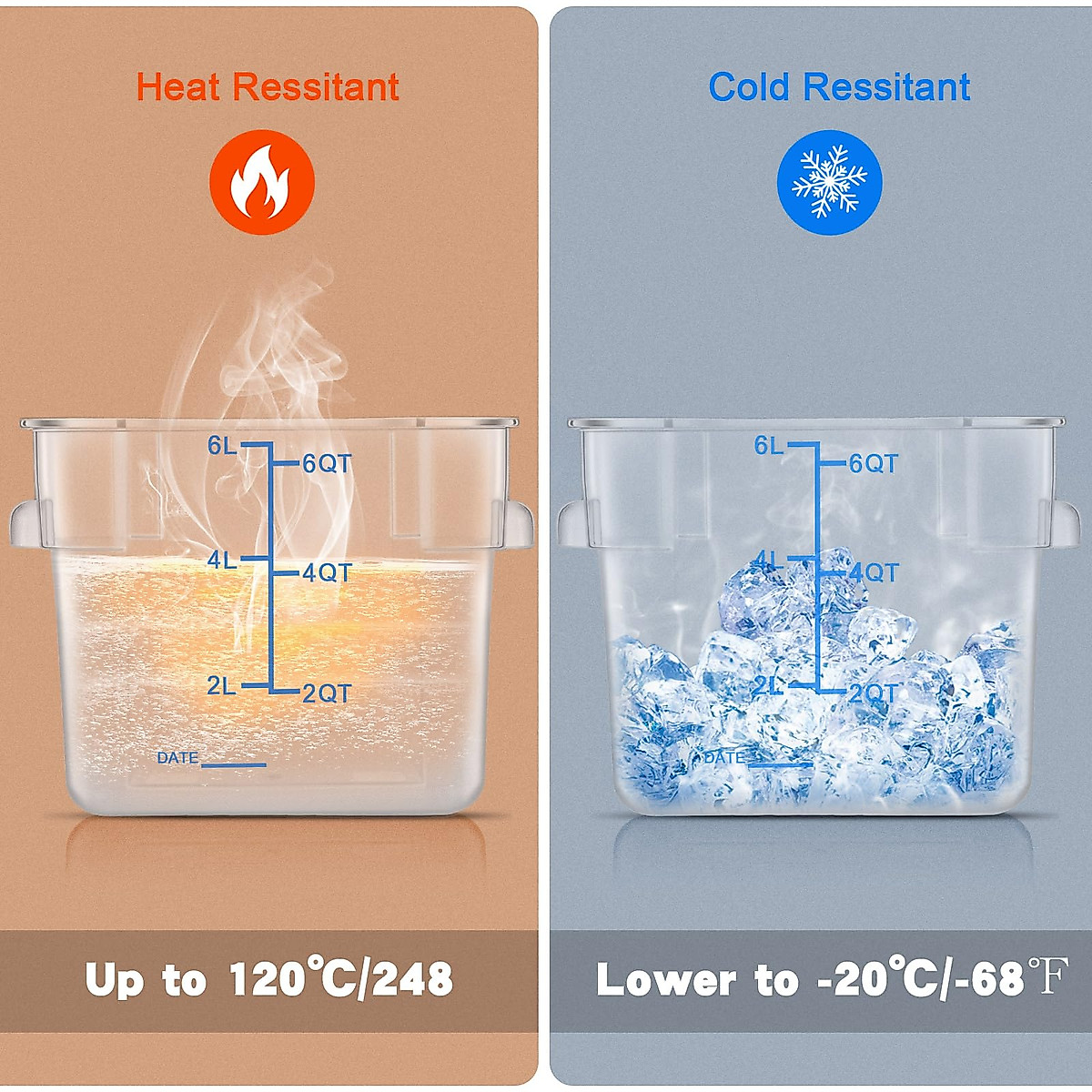 Huwena 4 Pcs Food Storage Container with Lids Set Square Clear Commercial Containers with Scale and Handle for Home Kitchen Restaurant Proof Dough Marinating Meat (4 Qt, 6 Qt, 7.5 Qt, 12 Qt)