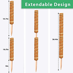 Moss Pole - 26.4 Inch Moss Pole for Plants Monstera, 2 Pack 15.7 Inches Coco Plant Pole for Climbing Indoor Potted Plants, Train Monstera Philodendron Pothos Creeper Plants Grow
