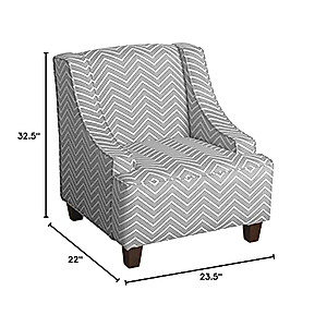 HomePop Youth Upholstered Swoop Arm Accent Chair, Grey and White Chevron