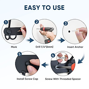 TICONN Wall Mounted Coat Rack, Five Heavy Duty Tri Hooks All Metal Construction for Jacket Coat Hat in Mudroom Entryway (Matte Black, 2-Pack)