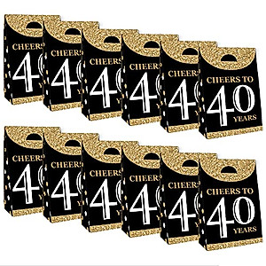 Big Dot of Happiness Adult 40th Birthday - Gold - Birthday Gift Favor Bag - Party Goodie Boxes - Set of 12