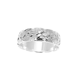 Arthur's Jewelry 925 sterling silver Hawaiian plumeria flower all around 6mm band ring size 9