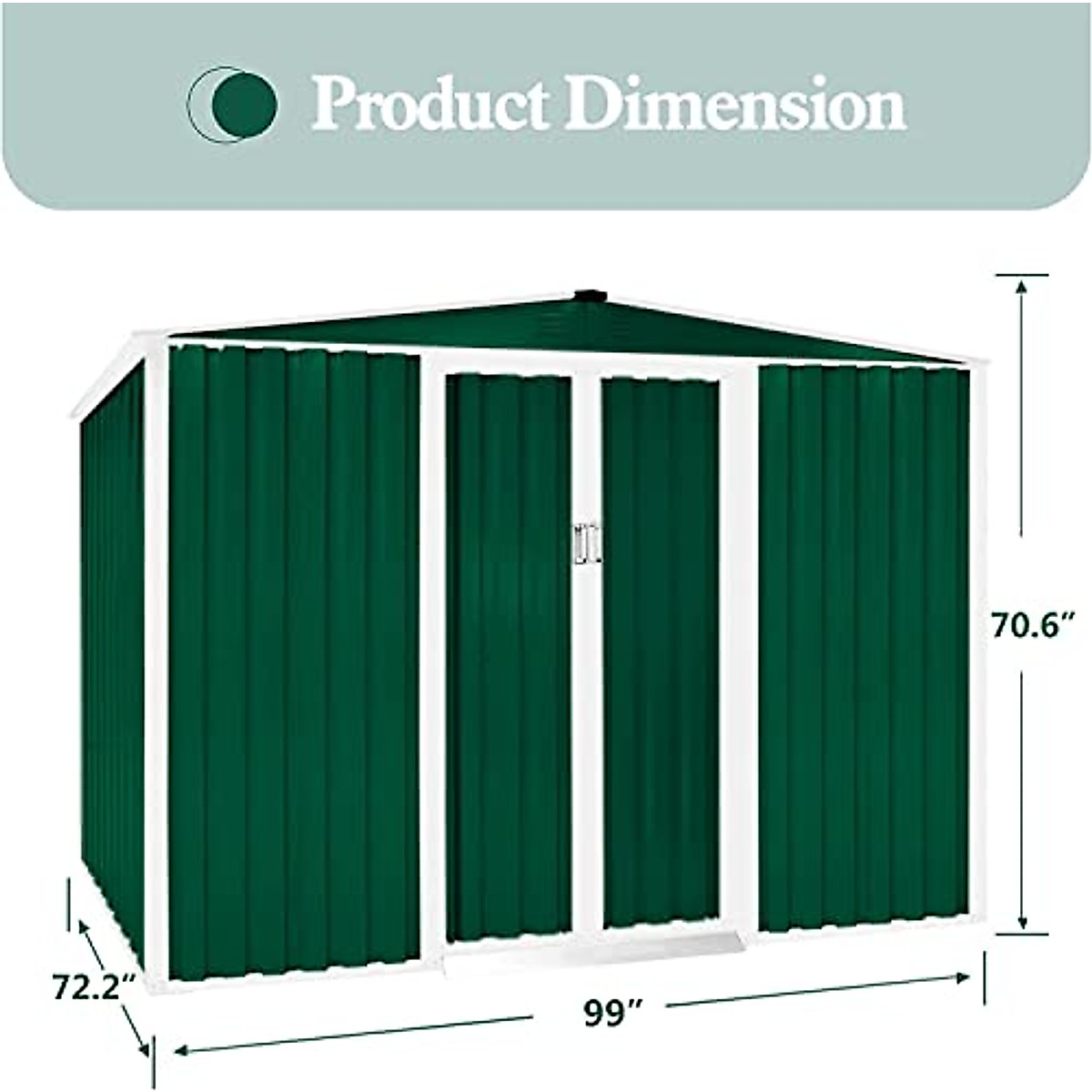 Incbruce 8x6 Ft Outdoor Storage Shed Double Sloping Roof Garden Shed, Galvanized Metal Storage Shed with Sliding Door, Metal Shed Kit with Double Doorknobs and Air Vents (Green)