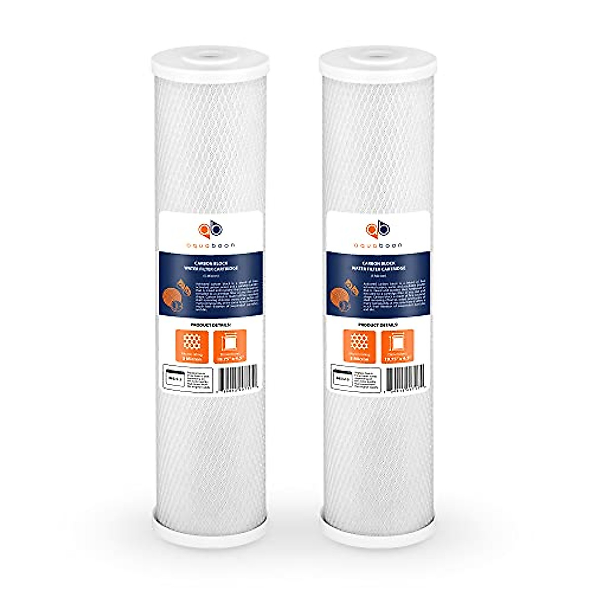 Aquaboon 1-Pack of 5 Micron 20" String Wound Sediment Water Filter Replacement Cartridge & Aquaboon 2-Pack Coconut Shell Water Filter Cartridge | Universal Whole House 5 Micron 20 inch Cartridges