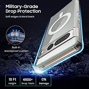 MAKAVO for Pixel 7 Pro Case, Magnetic Case Compatible with MagSafe, Slim Thin Hard Back & Soft Edges Crystal Clear Cover Shockproof Phone Shell with Camera Lens Protector