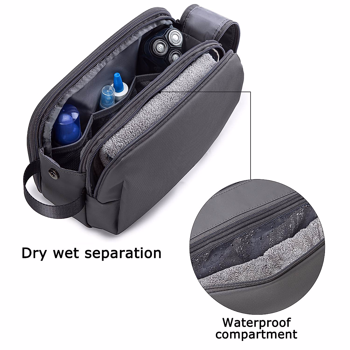 BAGSMART Toiletry Bag for Men, Travel Toiletry Organizer Dopp Kit Water-resistant Shaving Bag for Toiletries Accessories, Door Room Essentials,Grey-medium