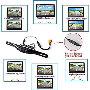 Wireless Backup Camera Monitor 5" TFT LCD Monitor License Plate Backup Camera 180° Viewing Angle 8 LED Night Vision for Car Truck RV Camper Vans Trailer