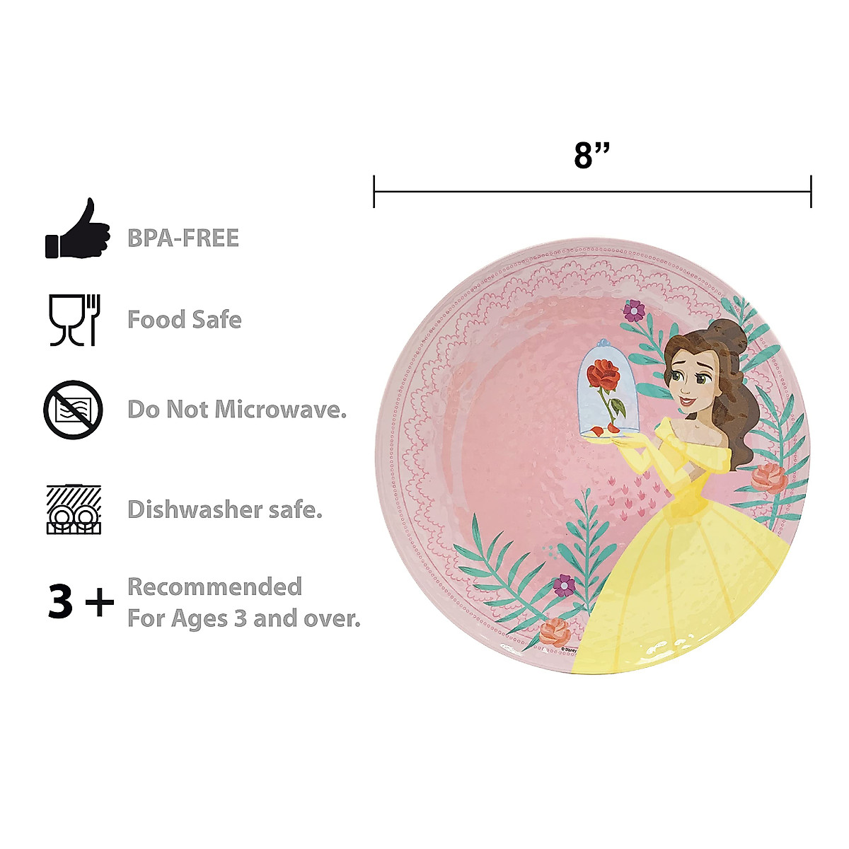 Zak Designs Disney Princess Dinnerware Set Includes Embossed Plate, Bowl, and Tumbler, Made of Durable Plastic Material and Perfect for Kids (3 Piece Set, Ariel & Belle & Rapunzel)