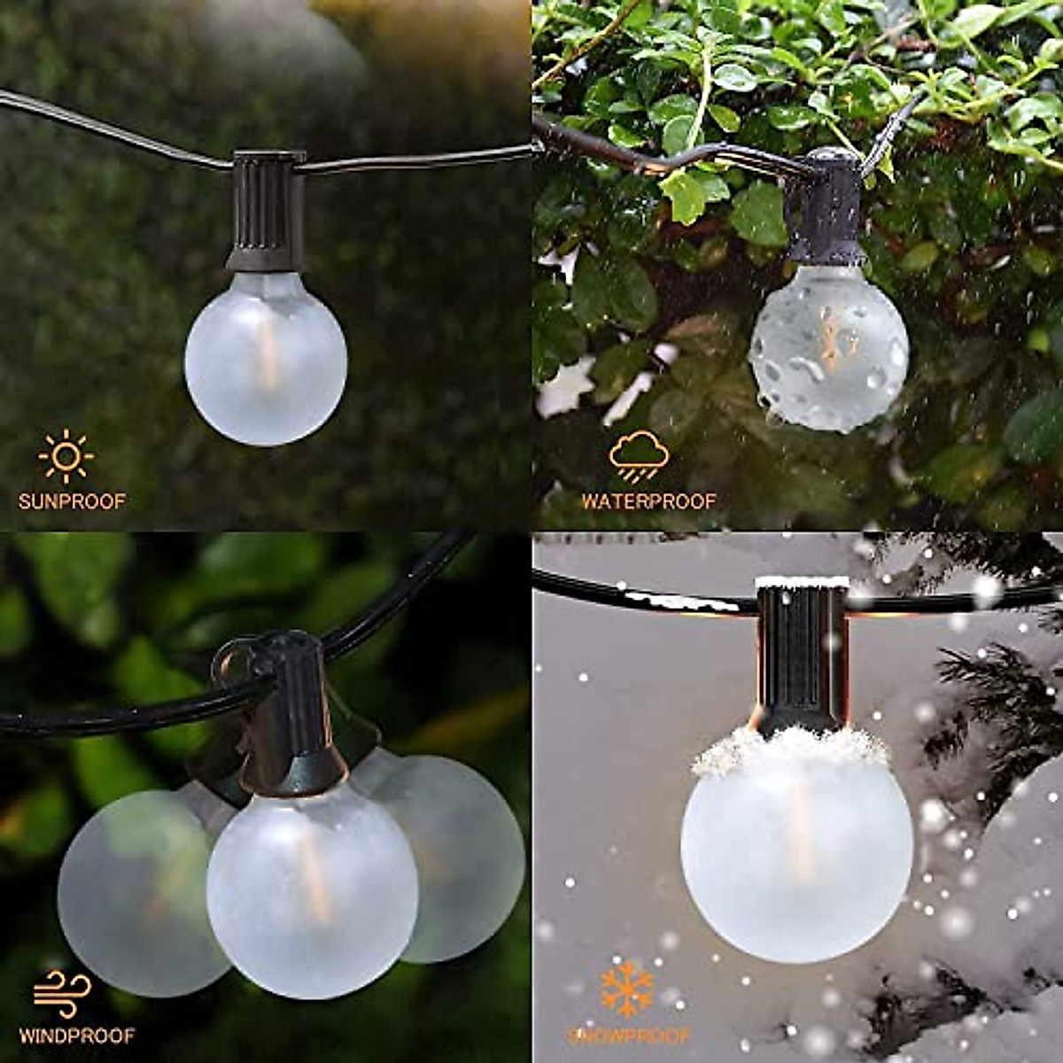 Outdoor LED String Lights, 50Ft G40 Outdoor Patio Lights with 52 Frosted White LED Globe Bulbs, Hanging Backyard Lights Waterproof for Indoor Outside Garden Bistro Pergola Tents Decorations, White