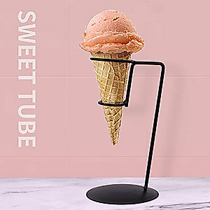 Ice Cream Rack Ice Cream Holder Stand, Iron Ice Cream Cone Holder Stand with Base to Display Snow Cones Sushi Hand Rolls Popcorn French Fries Sweets