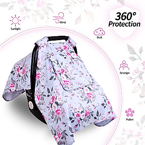 Baby Car Seat Covers, Car Seat Covers for Babies, Kick-Proof Car Seat Covers for Infant Car Seat with 3 Layers Breathable Mesh Peep Windows, Windproof Car Seat Canopy Newborn Gift for 4 Seasons