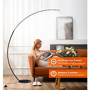 Dimmable Arc Floor Lamp with Remote Control, 67'' Black Modern LED Standing Lamps Tall Lamp, Arched Floor Lamp for Living Room, 3 Color Temperatures, Reading Floor Lamps for Bedroom Office Home