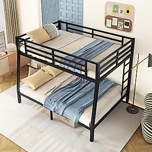 Bellemave Full XL Over Queen Metal Bunk Bed for Adults,Heavy-Duty Bunk Bed with 2 Ladders,Full Over Queen Bunk Beds,Space-Saving Bunk Bed for Kids/Teens/Adults,Noise-Free,Black
