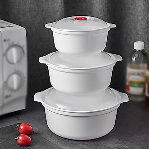 DEARMAMY Microwavable Bowls 3pcs Microwave Bowl with Lid and Steam Vents Plastic Food Storage Containers Kitchen Prep Bowls Office Lunch Box Airtight Storage Bowls White Microwave Soup Bowl