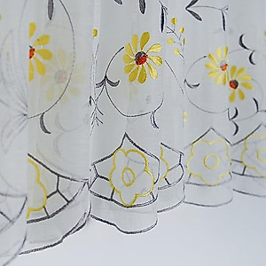 yurlisa Embroidery Pastoral Style Cafe Curtain Kitchen Curtain Floral Window Valance,18X60 inch, White 丨Yellow Leaves