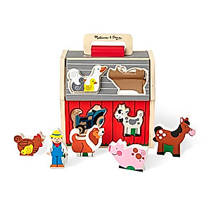 Melissa & Doug Wooden Take-Along Sorting Barn Toy with Flip-Up Roof and Handle, 10 Wooden Farm Play Pieces - Farm Toys, Shape Sorting And Stacking Learning Toys For Toddlers And Kids Ages 2+