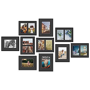Golden State Art, Pack of 10 Black Picture Mats, 5 Pcs 8x10 Mats for 5x7 Photos and 5 Pcs 8x10 Mat for 2 4x6 Photos - Bevel Cut, White Core - Great for Pictures, Photos, Frames, Artworks, Prints