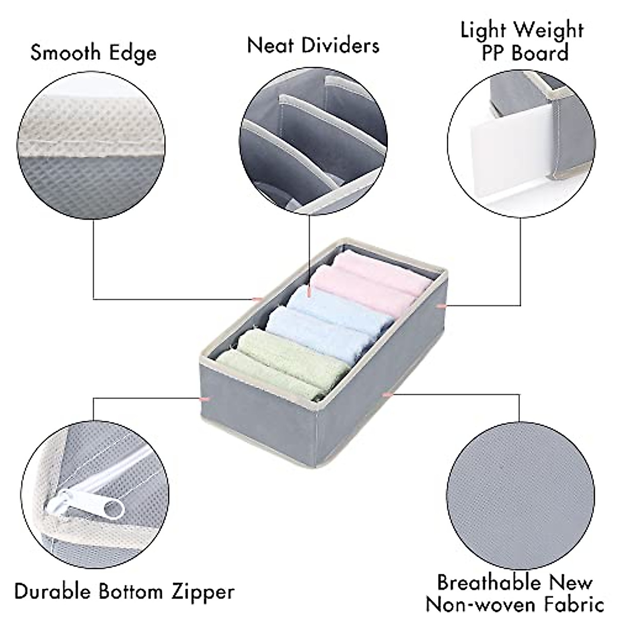 Felibeaco 4 Pack Foldable Underwear and Bras Drawer Organizers, Fabric Closet Dresser Drawers Organizers Dividers, Clothing Storage Organizers Box for Lingerie, Panties, Socks, Briefs,Ties, Gray