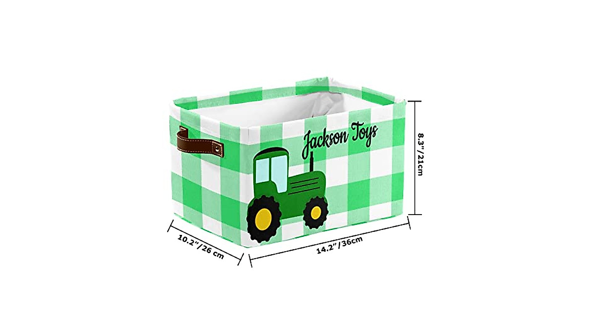 Personalized Green Checkers Storage Box - 4 Pack