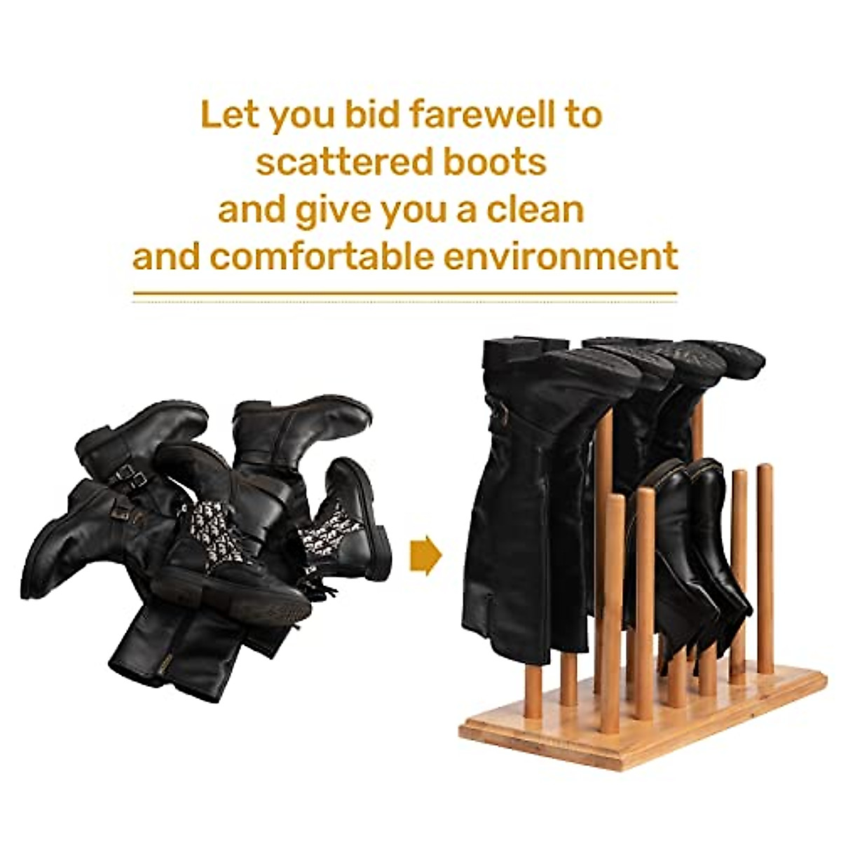 PARANTA Wooden Boots Storage Rack, 6-Pair Tall Boots Holder, Stand-Alone Shoe Organizer, Natural